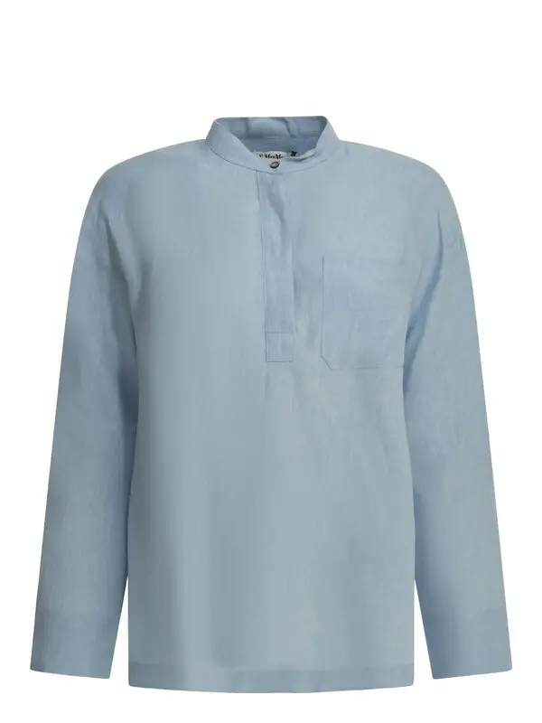 Max Mara Linen Shirt With Mandarin Collar And Pocket - Light Blue