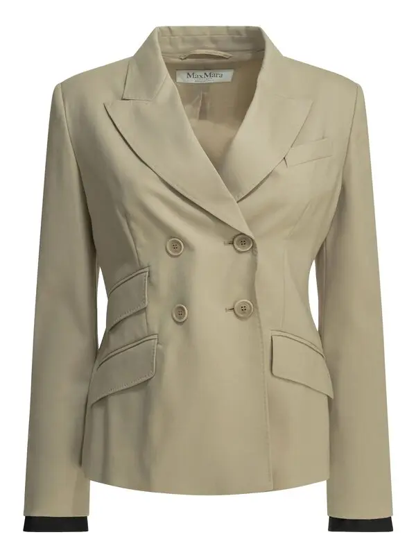 Max Mara Double Breasted Peak Lapel Wool Blend Blazer - Beige