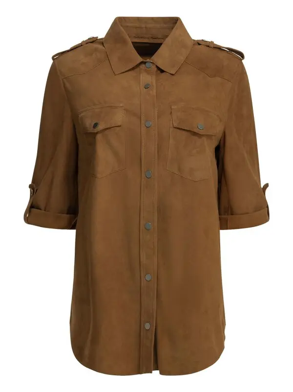 SALVATORE SANTORO Suede Button-up Shirt - Brown