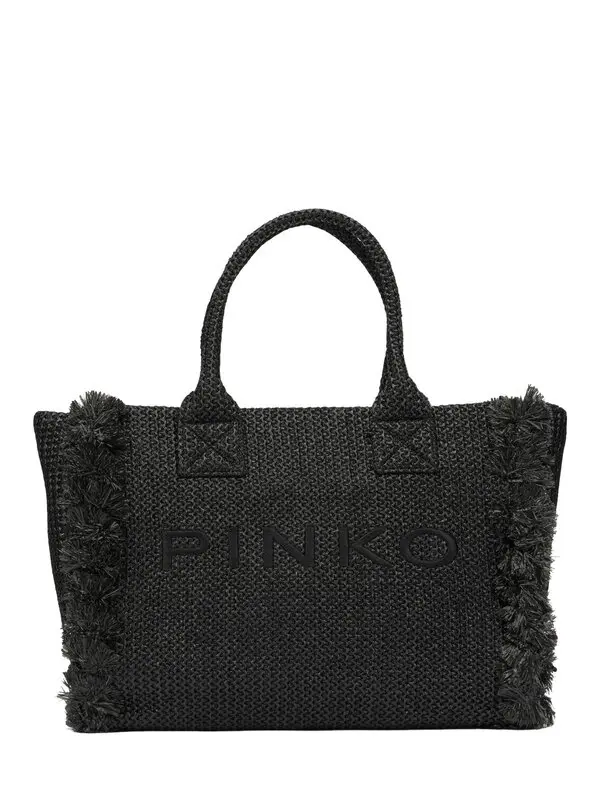 Pinko Woven Tote Bag With Fringe Detail - Black