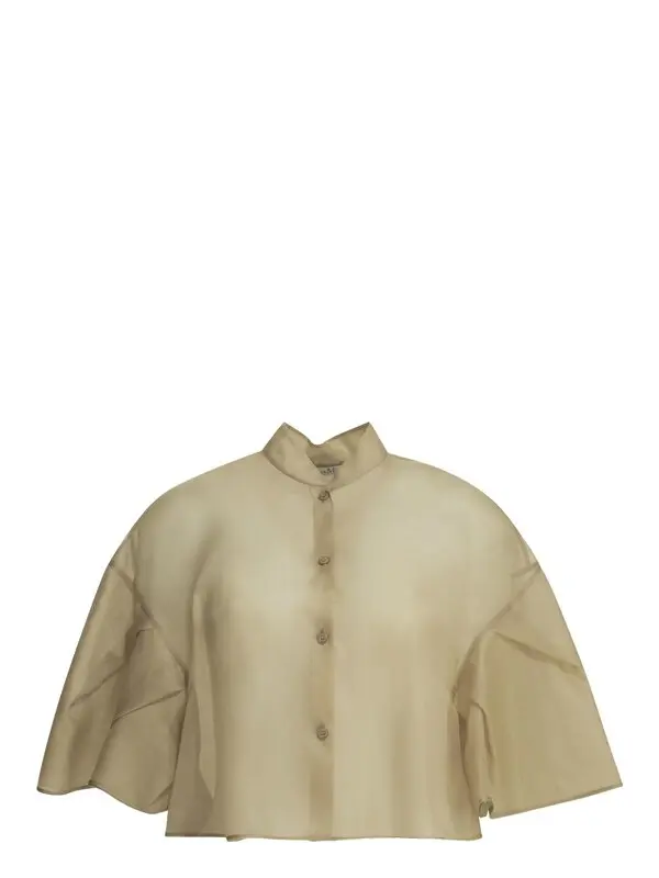 Max Mara Silk Organza Blouse With Ruffled Sleeves - Beige