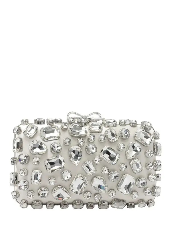 SELF-PORTRAIT Crystal Embellished Clutch With Bow Detail - White