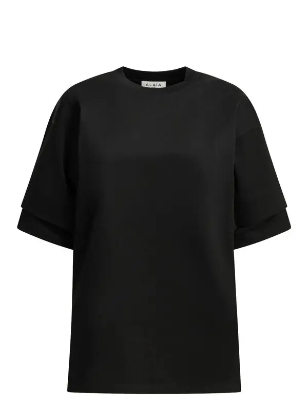 Alaïa Crewneck T-shirt With Double Short Sleeves - Black