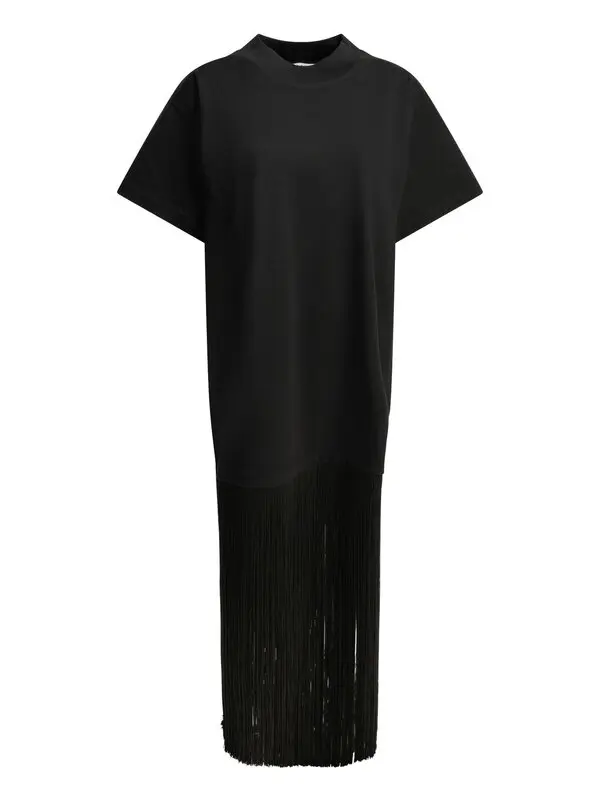 Alaïa Cotton Jersey T-shirt Dress With Fringe - Black
