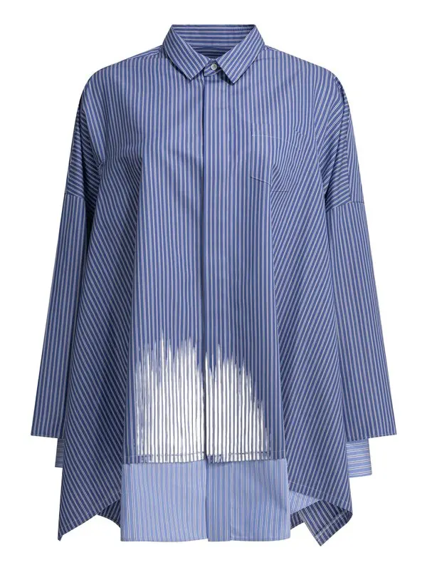 Sacai Striped Cotton Blend Shirt - Light Blue