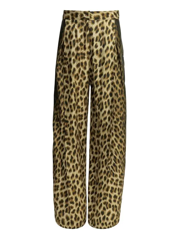 Max Mara Animal Print Silk Twill Wide-leg Trousers - Brown