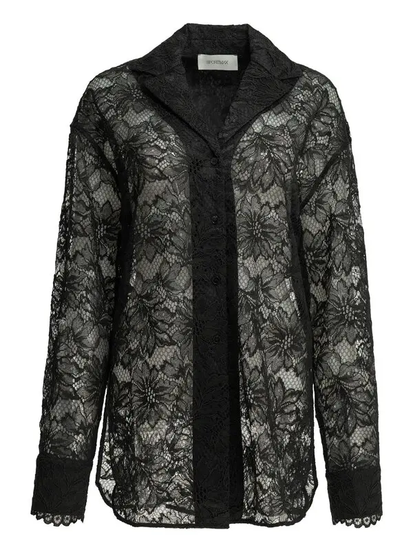 Max Mara Sportmax Floral Rebrodé Lace Oversized Shirt - Black