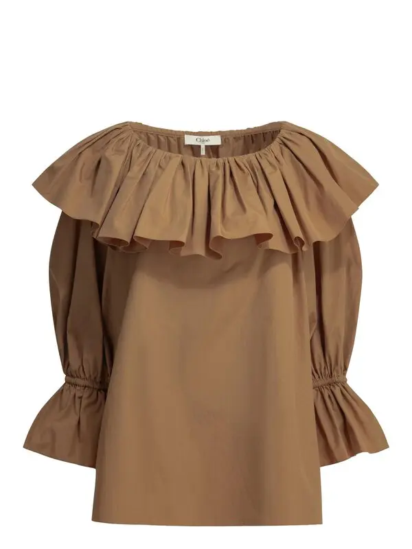 Chloé Ruffled Cotton Poplin Blouse - Brown