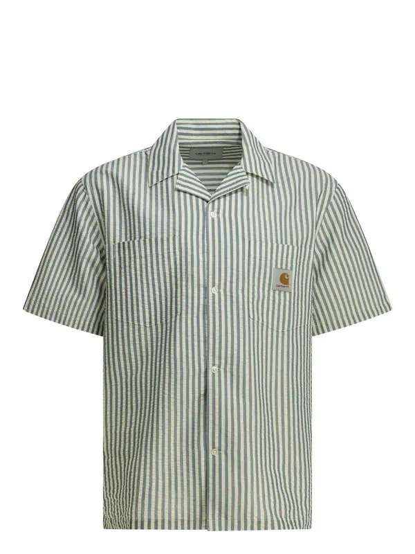 Carhartt Work In Progress Leavel" Striped Seersucker Casual Shirt - Blue