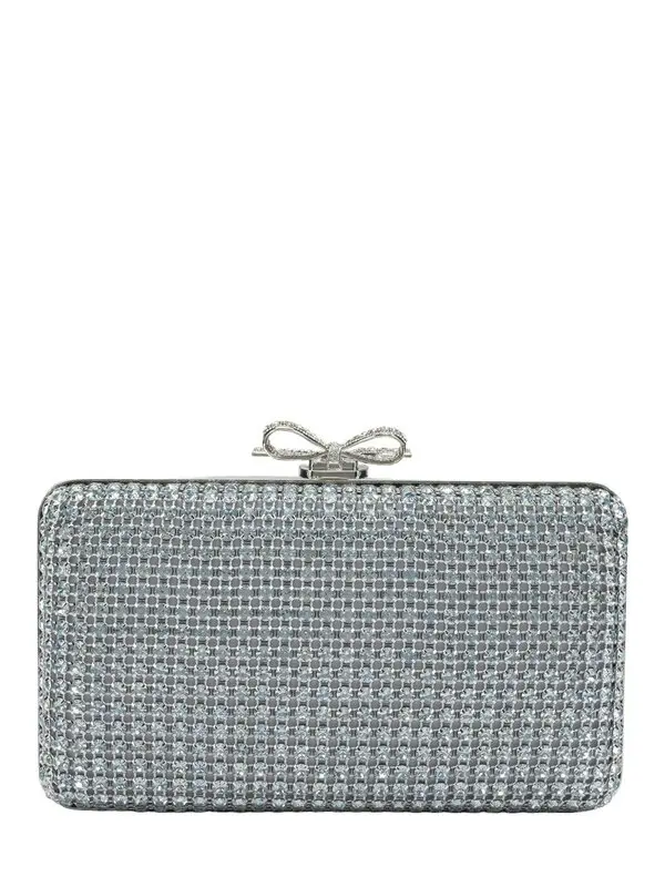 SELF-PORTRAIT Crystal Embellished Bow Clutch - Light Blue