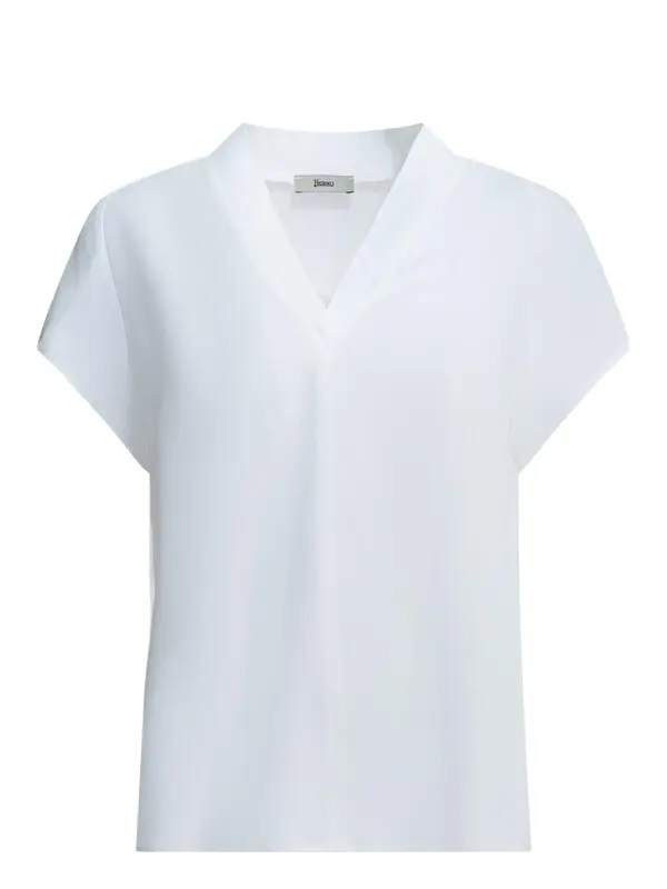 Herno Viscose Blouse With V-neckline And Short Sleeves - White