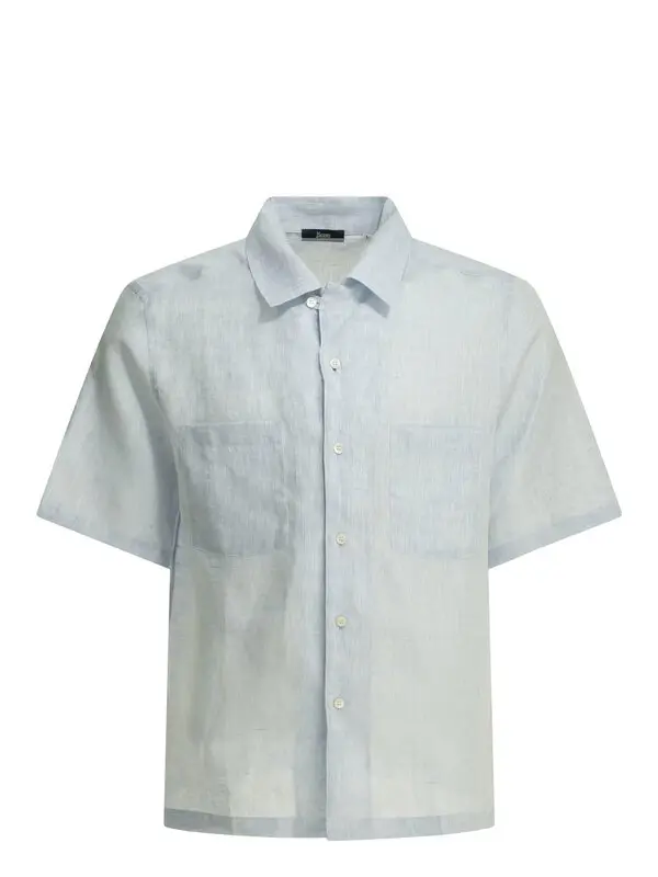 Herno Linen Casual Shirt With Classic Collar And Patch Pockets - Light Blue