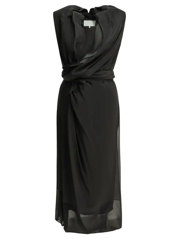 MAISON MARGIELA Draped Silk Midi Dress - Black
