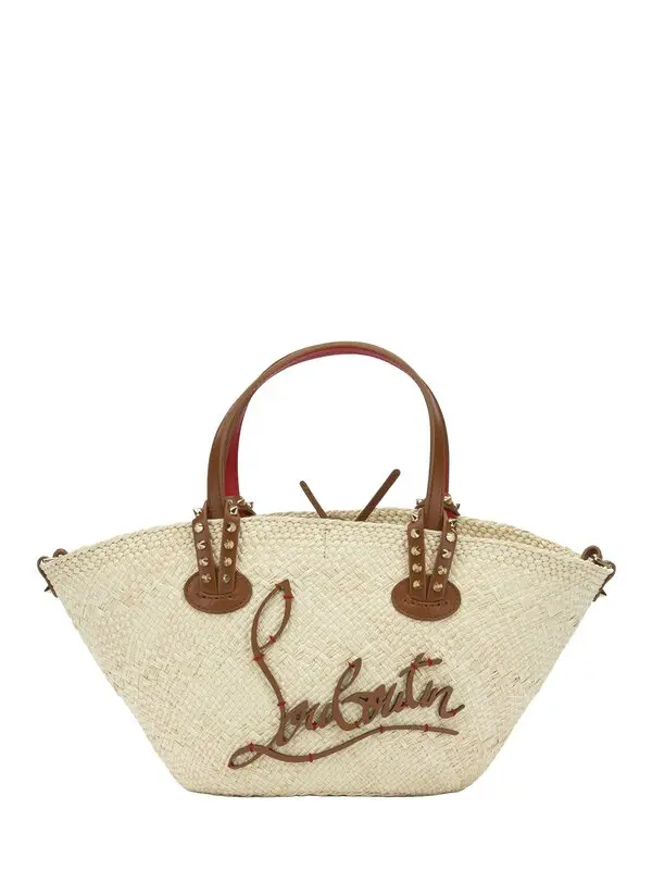CHRISTIAN LOUBOUTIN Woven Straw Tote Bag With Leather Trim - Beige