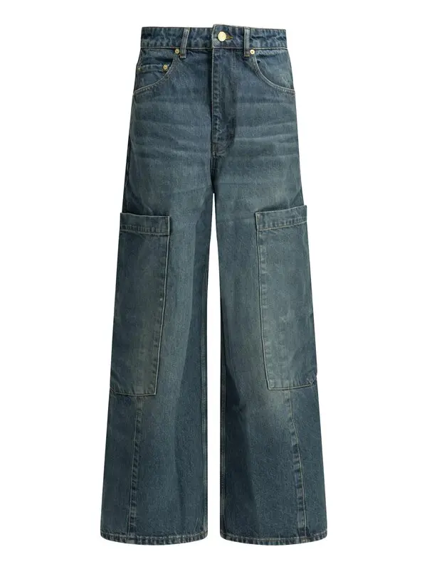 GANNI Baggy Cargo Wide Leg Jeans - Blue