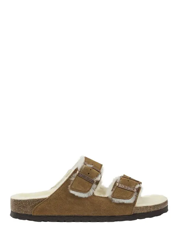 BIRKENSTOCK Arizona Low Suede Sandals With Lamb Fur Lining - Beige