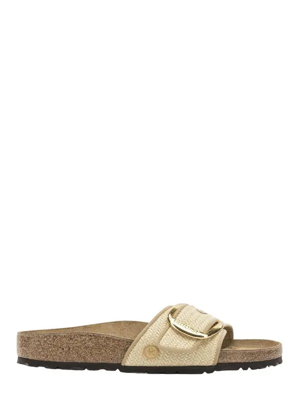 BIRKENSTOCK Madrid Big Buckle Raffia Slides - Beige