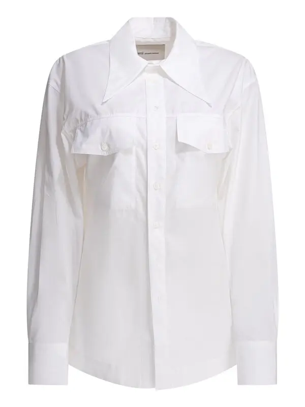 Ami Cotton Poplin Balloon Sleeve Shirt - White
