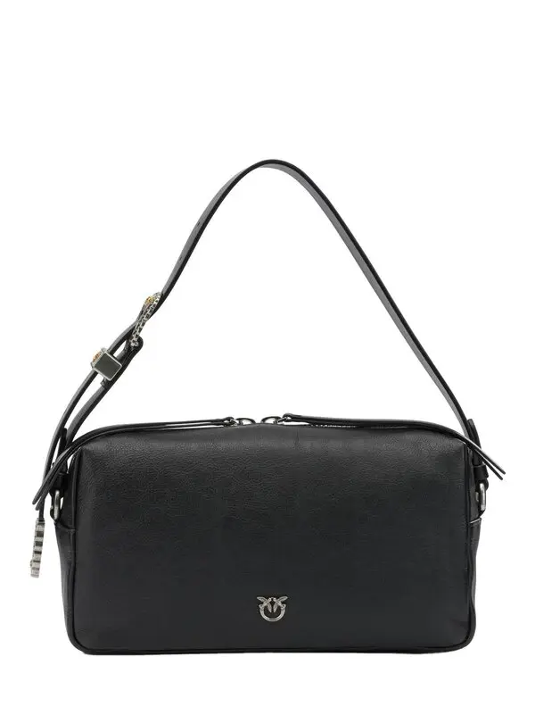 Pinko Leather Shoulder Bag With Adjustable Strap - Black