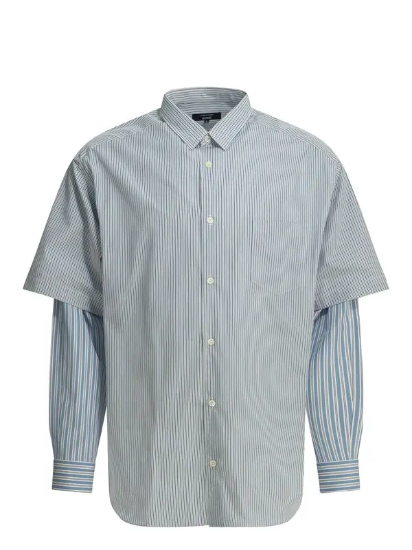 Comme Des Garçons Striped Cotton Poplin Layered Shirt - Light Blue
