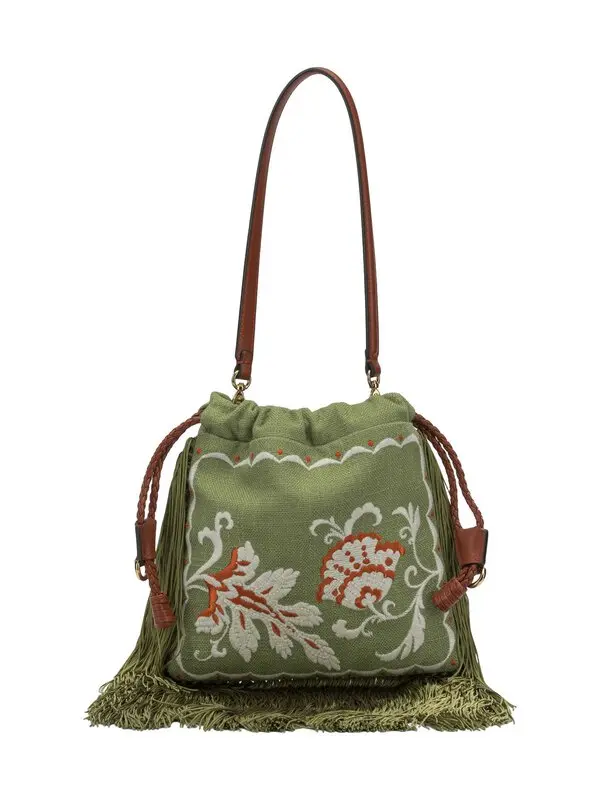 Etro Small Kalispera Bucket Bag With Fringe - Green