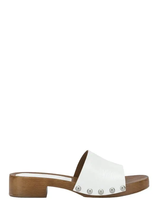 SUMMERY COPENHAGEN Leather Slide Sandals With Stud Embellishments - White