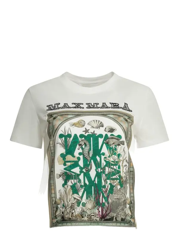 Max Mara Cotton Crewneck T-shirt With Graphic Print - White
