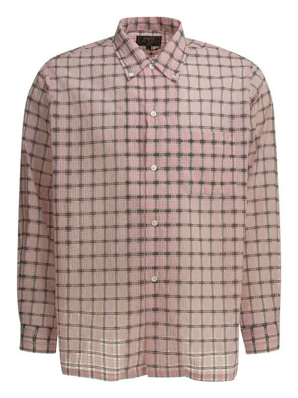 BEAMS Plaid Lightweight Nylon Casual Shirt - Pink