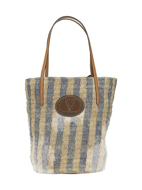 Valentino Garavani Vlogo Raffia Shoulder Bag - Beige