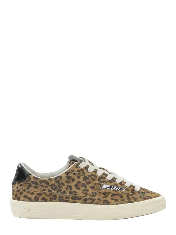 AUTRY Leopard Print Suede Lace-up Sneakers - Brown