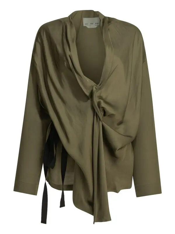 SA SU PHI Draped Viscose Shirt With Knot Detailing - Green