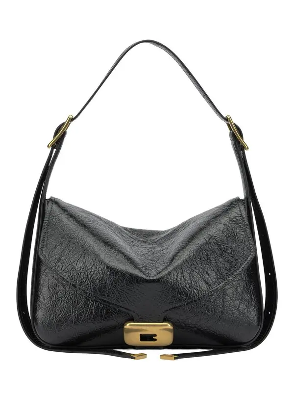 Balenciaga Clicca Medium Shoulder Bag In Arena Lambskin Leather With Antiqued Gold Trim - Black