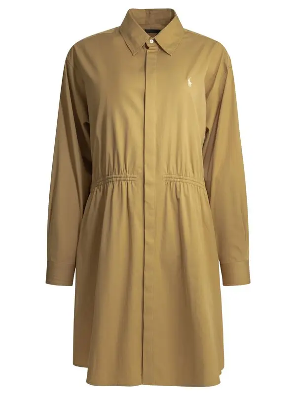 Polo Ralph Lauren Cotton Midi Shirt Dress With Embroidered Logo - Beige