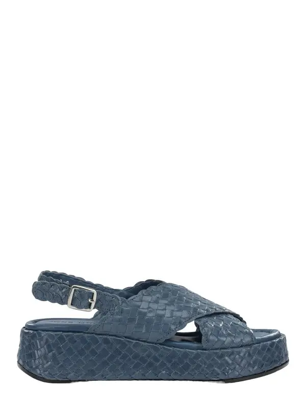 PONS QUINTANA Woven Leather Platform Sandals With Buckle Fastening - Blue