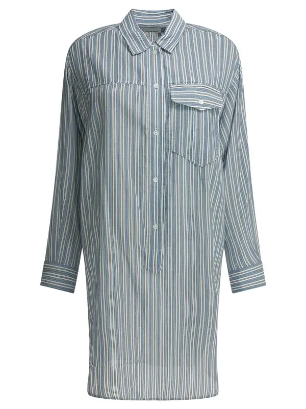 MARANT ETOILE Striped Cotton Voile Chemisier Dress - Blue