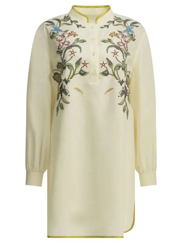Valentino Garavani Embroidered Linen Chemisier Short Dress - White