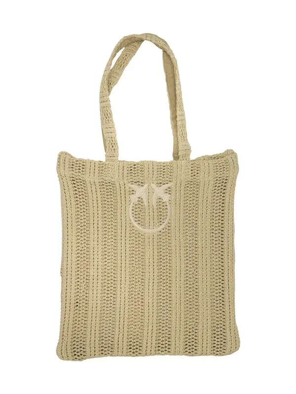 Pinko Woven Shopper Bag With Logo Detail - Beige