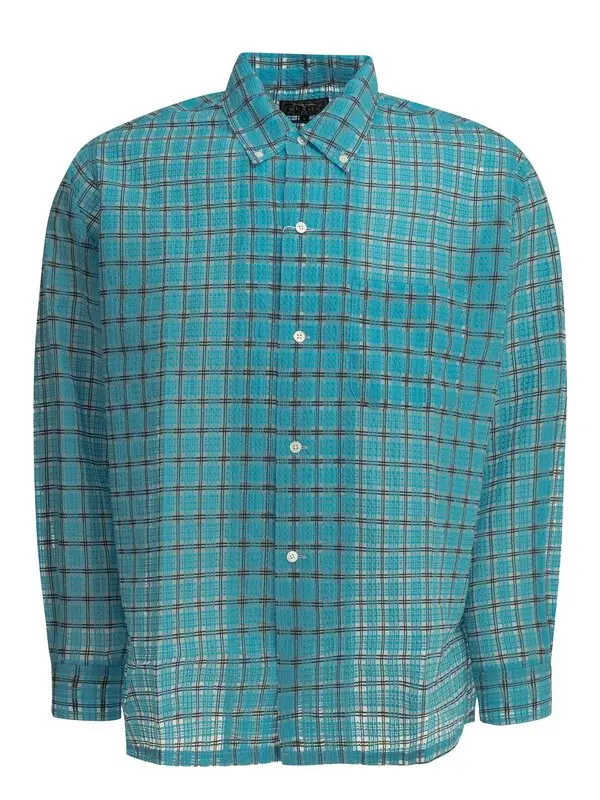 BEAMS Open Db Nylon Airy Plaid" Button-down Shirt - Light Blue