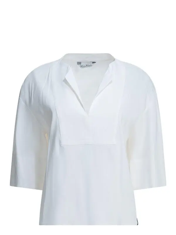 Max Mara Linen Blend Blouse With V-cut Inlay - White
