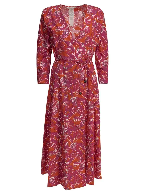 Max Mara Floral A-line Midi Dress With Belt - Fuchsia