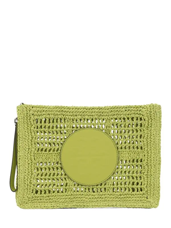 Tory Burch Woven Clutch With Leather Detail - Green