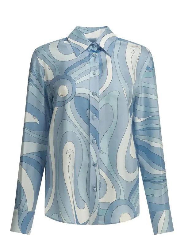 Emilio Pucci Marmo Graphic Print Silk Twill Shirt - Light Blue