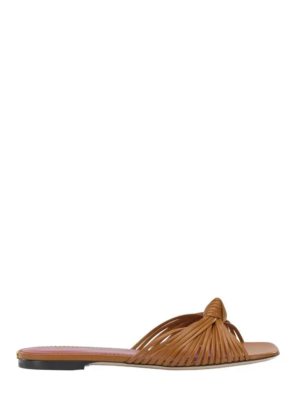 Valentino Garavani Annet' Knotted Lambskin Leather Slides - Brown