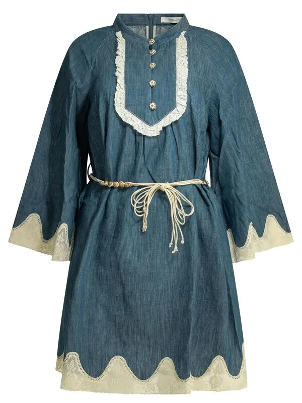 Zimmermann Awaken Denim Dress With Lace Inserts - Blue