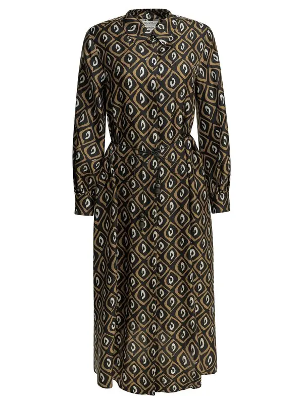 Max Mara Long Printed Silk Chemisier Dress - Black