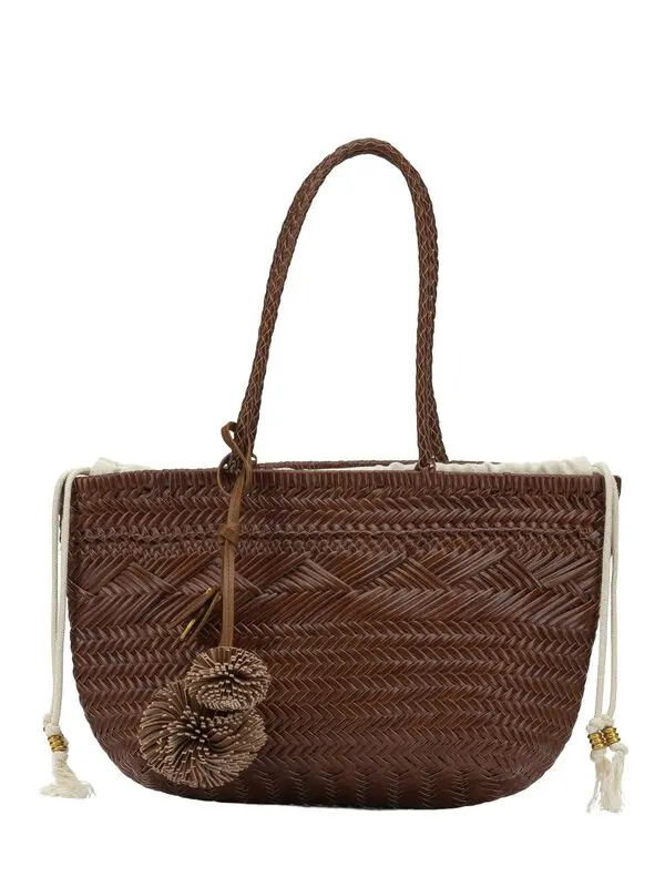 GIANNI CHIARINI Woven Leather Shoulder Bag With Drawstring Closure - Brown