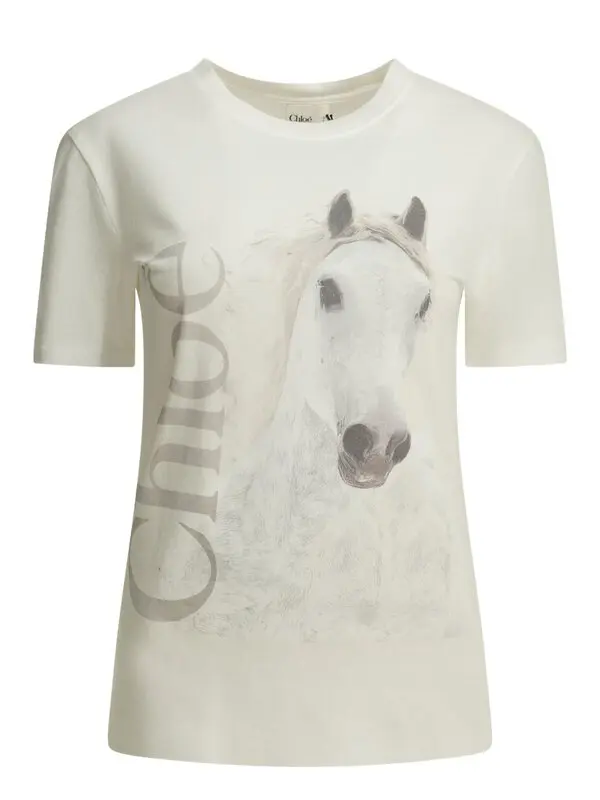 Chloé Crewneck T-shirt With Horse Print - White