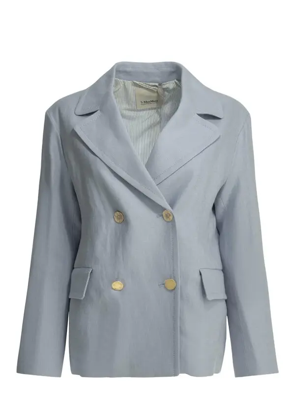 Max Mara Linen Double Breasted Blazer - Light Blue