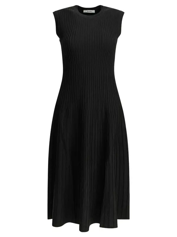 Max Mara Ribbed Knit Fit & Flare Midi Dress - Black