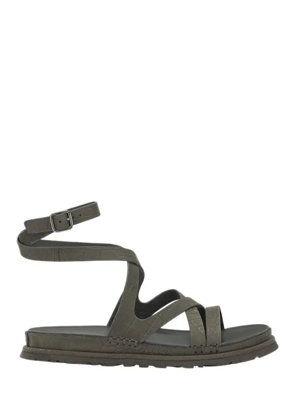 UGG Goldengaze Low Sandals With Crocodile-effect Embossed Leather And Adjustable Ankle Strap - Green